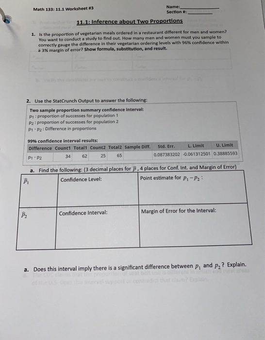 Solved Math 133: 11.1 Worksheet #3 Name: Section #: 11.1: | Chegg.com