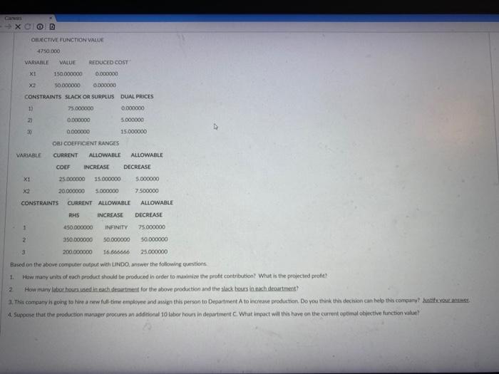 Solved The following formulation and LINDO computer output | Chegg.com