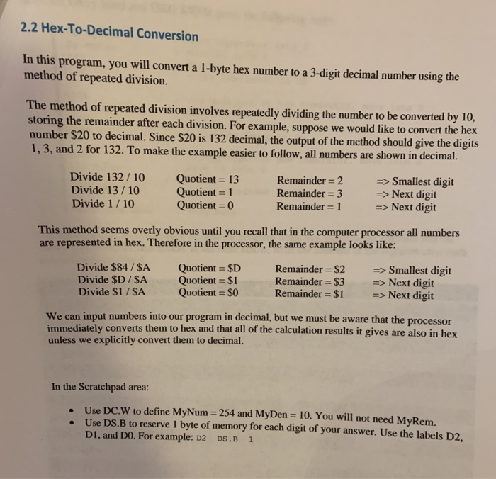 Solved 22 Hex Decimal Conversion Program Convert 1 Byte H