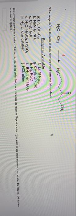 Solved H3C ? H2C=CH2 CH3 Select reagents from the table to | Chegg.com