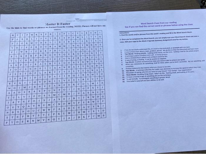 Word Search Clues from our reading See if you can | Chegg.com