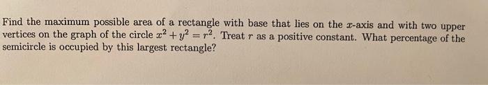 Solved part 1: find the maximum possible area of a rectangle | Chegg.com