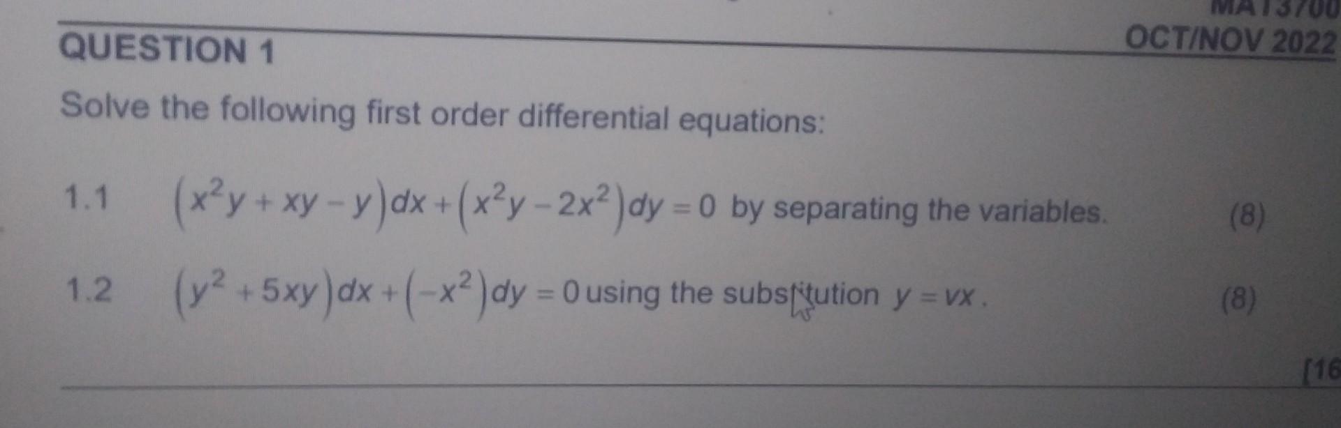 Solved Solve the following first order differential | Chegg.com