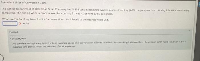 Solved Equivalent units of Conversion Costs The Rolling | Chegg.com