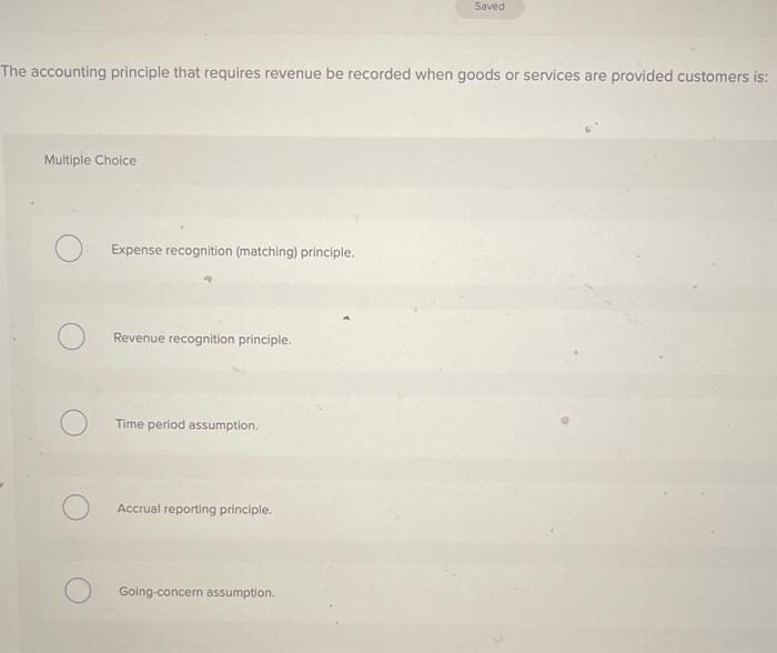 Solved The accounting principle that requires revenue be | Chegg.com