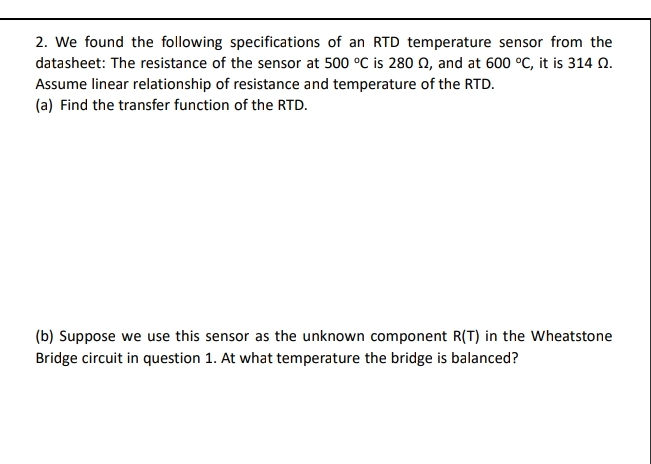 Solved We found the following specifications of an RTD | Chegg.com