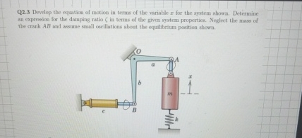 [Solved]: Q2.3 Develop the equation of motion in terms of th
