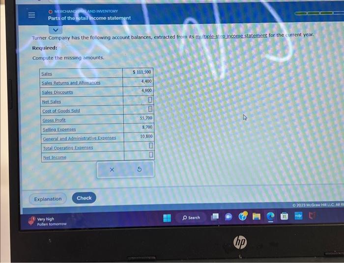 Solved Turner Company has the following account balances, | Chegg.com
