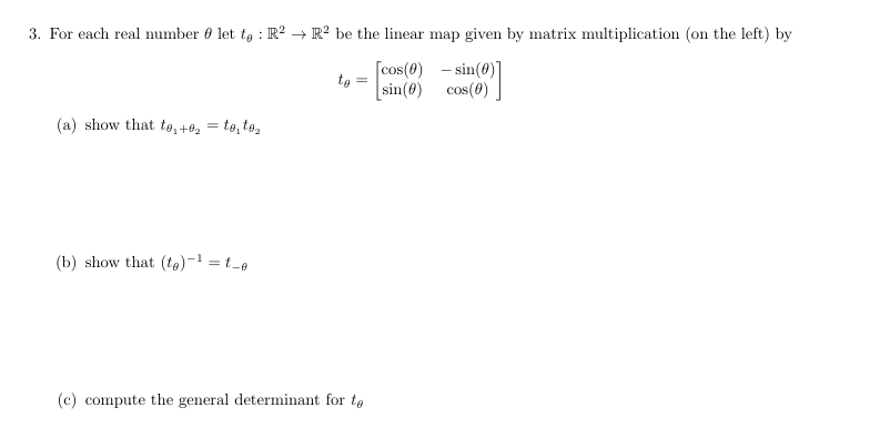 Solved For each real number θ ﻿let tθ:R2→R2 ﻿be the linear | Chegg.com