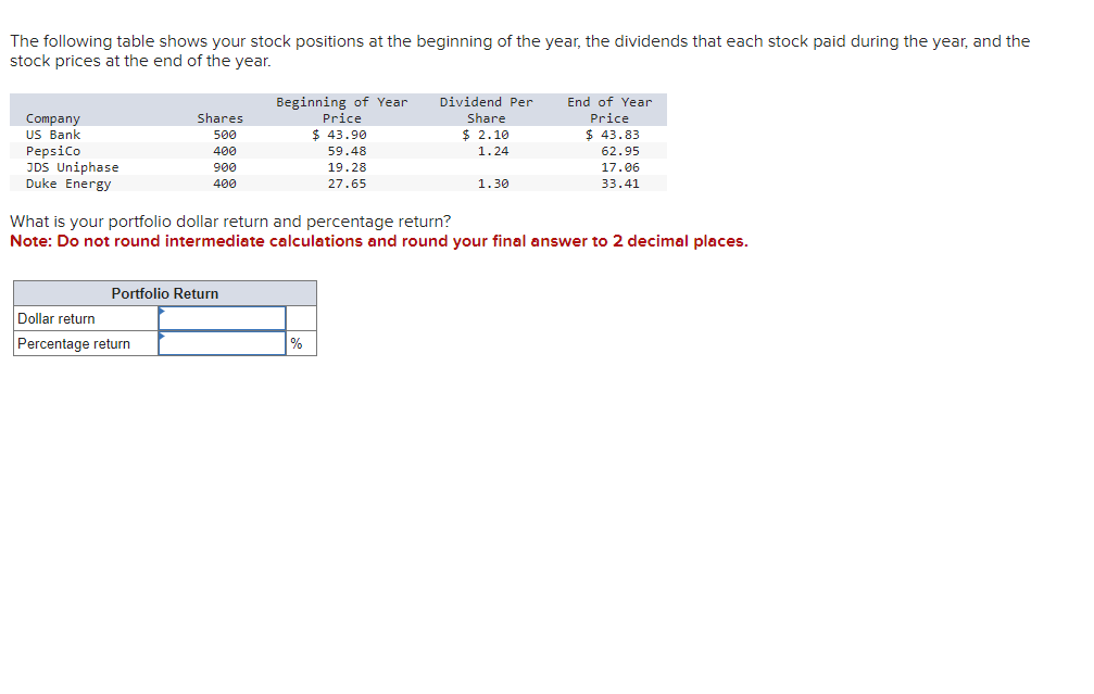 Solved The following table shows your stock positions at the | Chegg.com