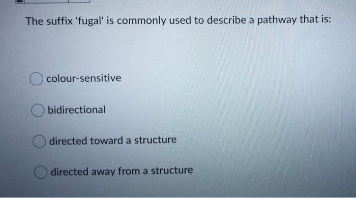Solved The suffix 'fugal' is commonly used to describe a | Chegg.com