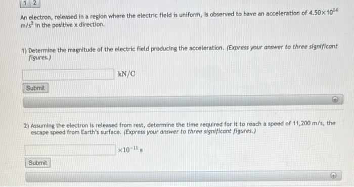 Solved An electron, released in a region where the electric | Chegg.com