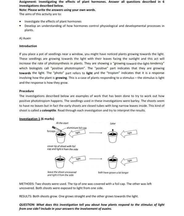 Solved Assignment: Investigating the effects of plant | Chegg.com