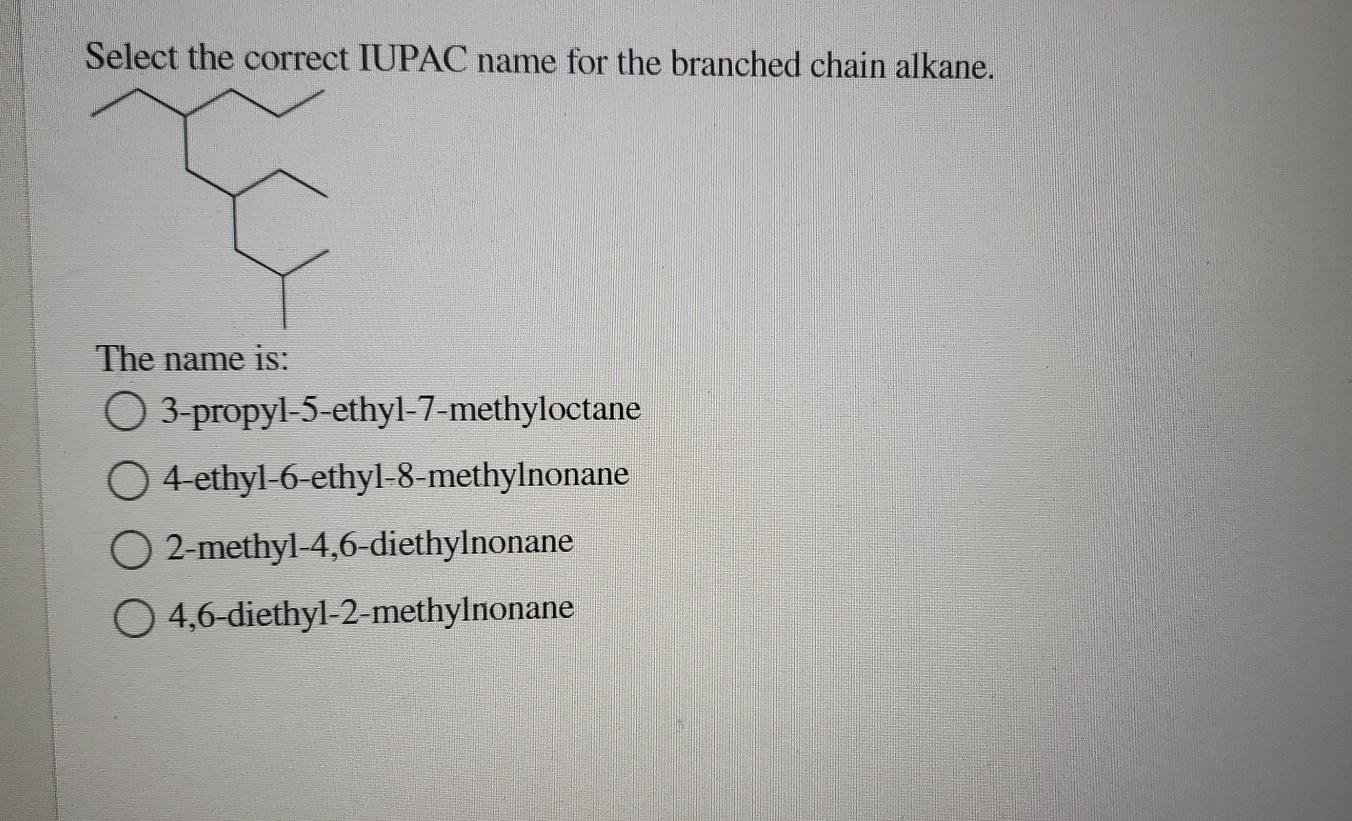 Solved Select the correct IUPAC name for the branched chain | Chegg.com