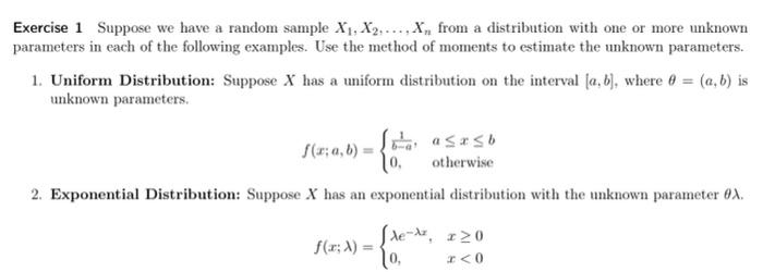 Solved Exercise 1 Suppose we have a random sample X1,X2,…,Xn | Chegg.com