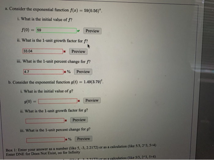 Solved a. Consider the exponential function f(x) = | Chegg.com