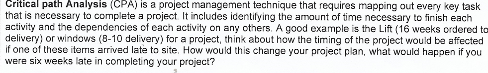 Solved Critical path Analysis (CPA) ﻿is a project management | Chegg.com