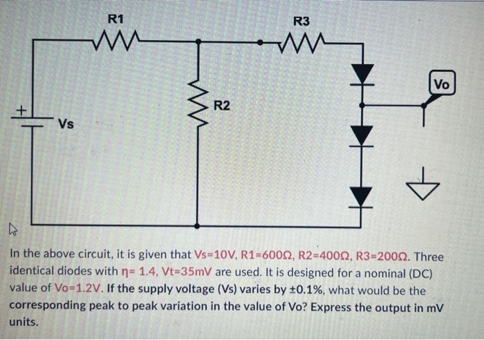 Solved In the above circuit, it is given that Vs=10 | Chegg.com