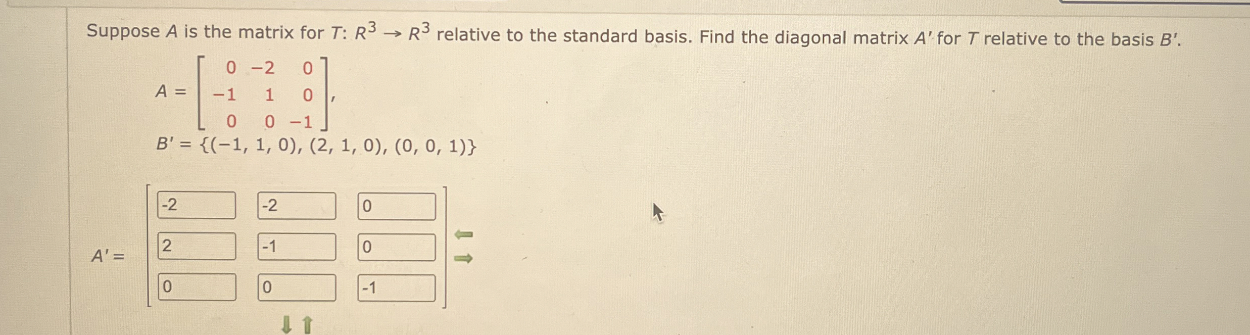 Solved Suppose A ﻿is the matrix for T:R3→R3 ﻿relative to the | Chegg.com