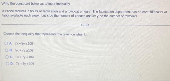 Solved Write the constraint below as a linear inequality. A | Chegg.com