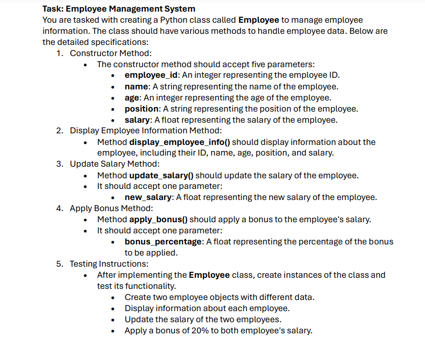 Solved Task: Employee Management SystemYou are tasked with | Chegg.com