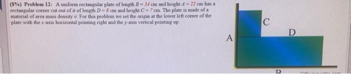 Solved (8\%) Problem 12: A uniform rectangular plate of | Chegg.com