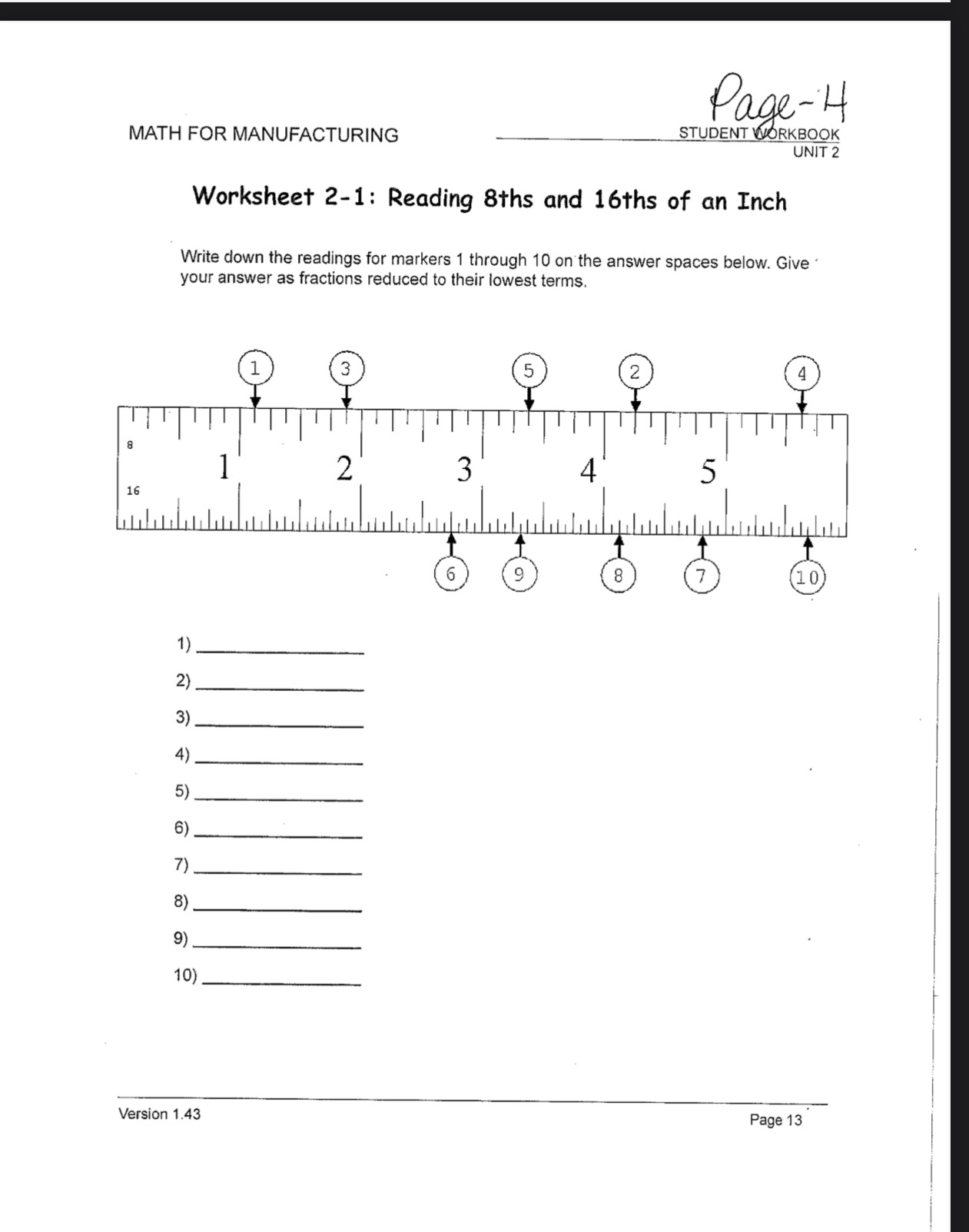 Solved Worksheet 2-1: Reading 8ths and 16ths of an InchWrite | Chegg.com