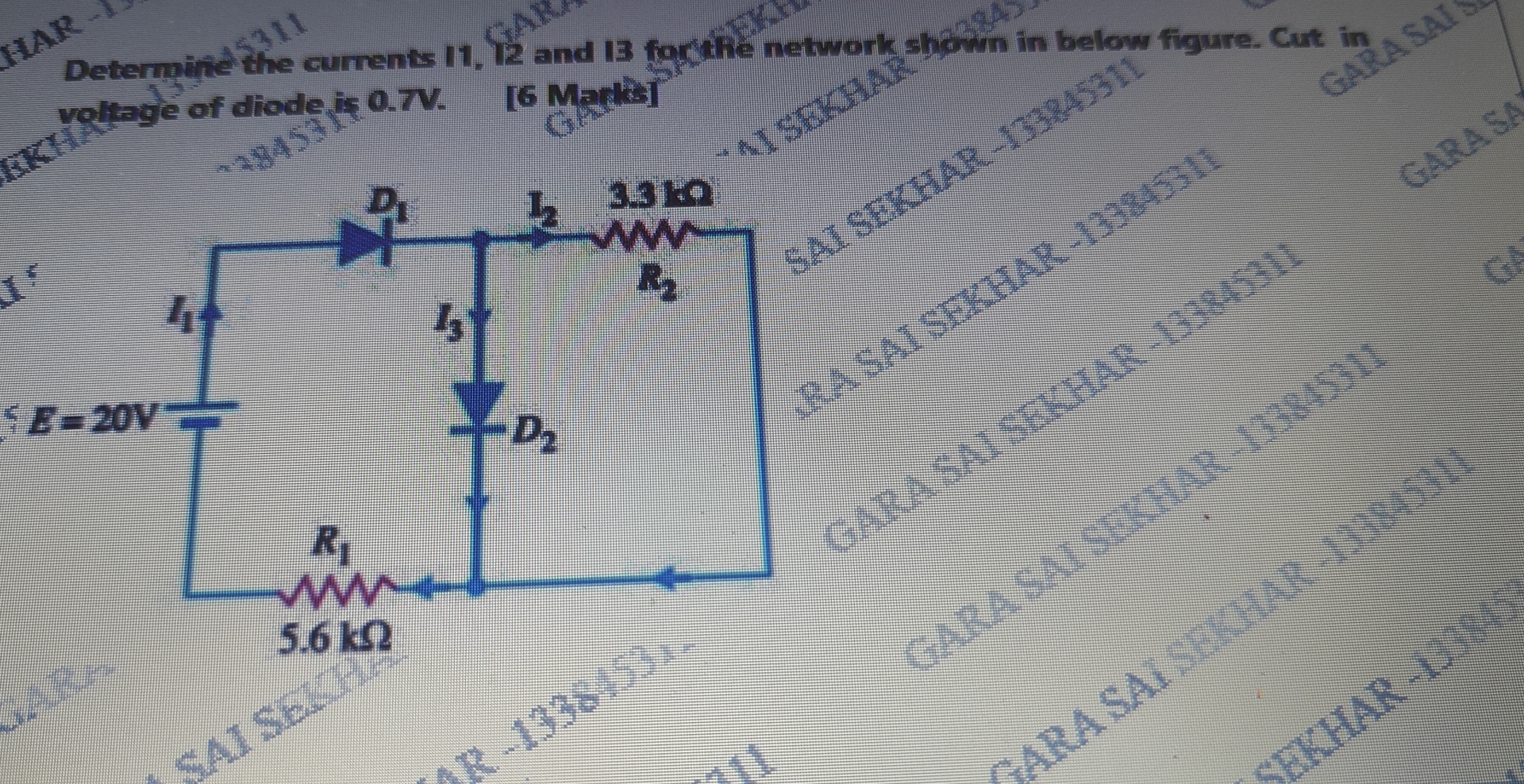 Solved Determind the currents 11,12 ﻿and 13 ﻿for the network | Chegg.com