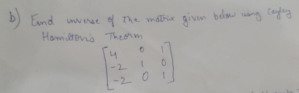 Solved b) ﻿Find inverse of the matrix given below using | Chegg.com