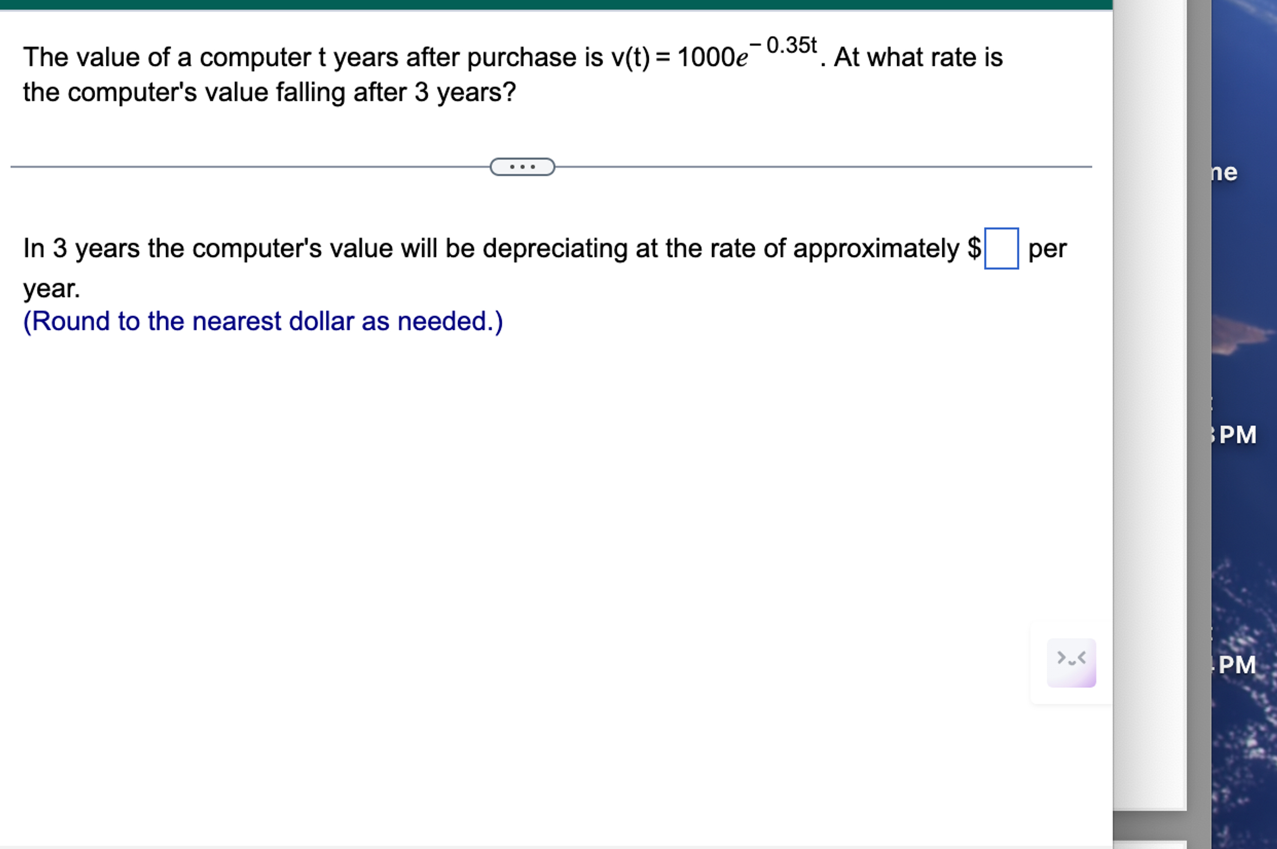 Solved The value of a computer t ﻿years after purchase is | Chegg.com