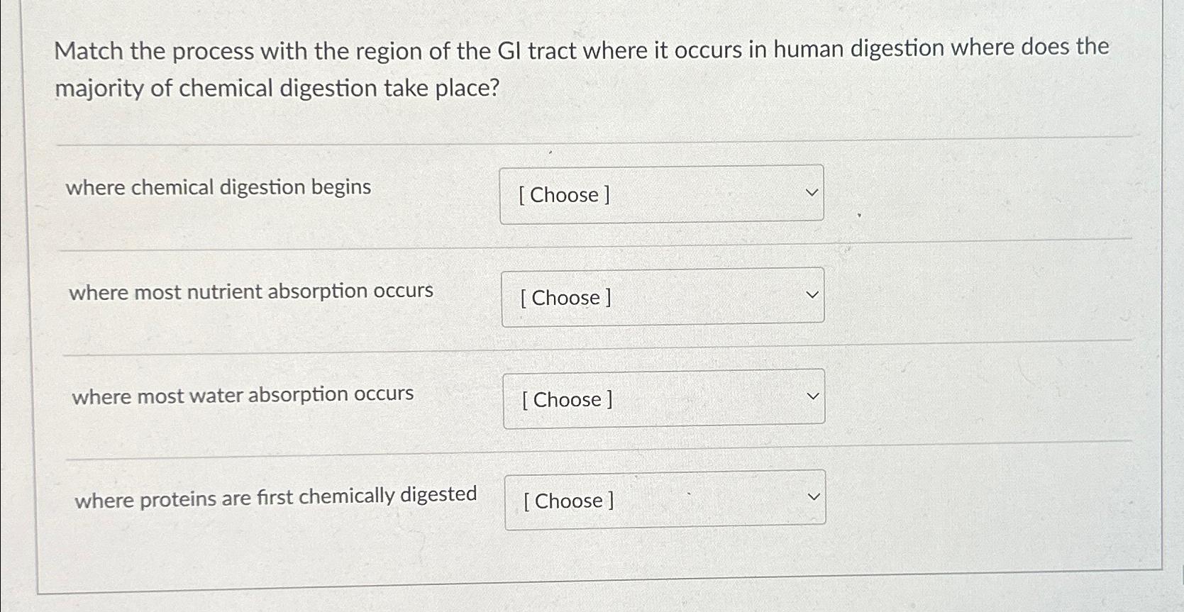 Solved Match the process with the region of the Gl tract | Chegg.com