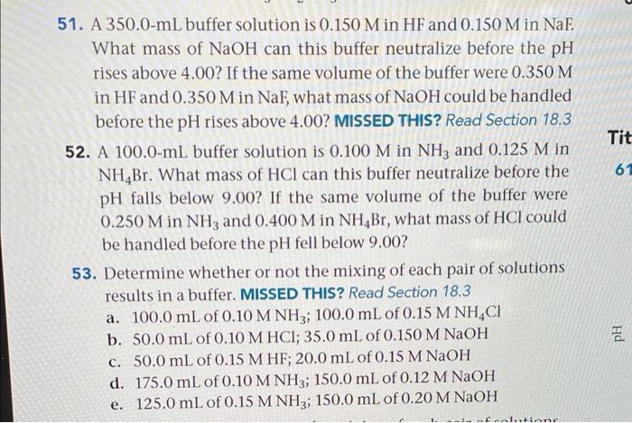 Solved Tit 61 51. A 350.0-ml buffer solution is 0.150 M in | Chegg.com