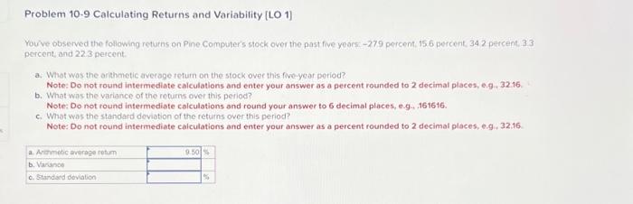 Solved S Problem 10-9 Calculating Returns and Variability | Chegg.com