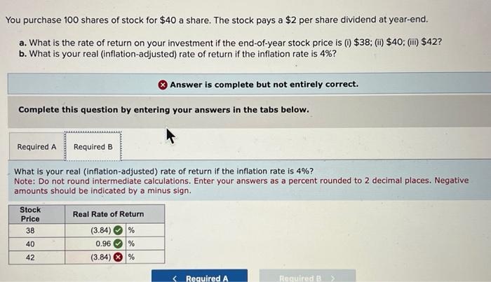 Solved You purchase 100 shares of stock for $40 a share. The | Chegg.com