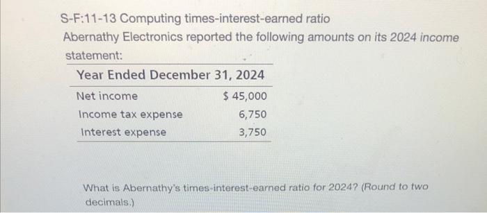 Solved S-F:11-13 Computing times-interest-earned ratio | Chegg.com