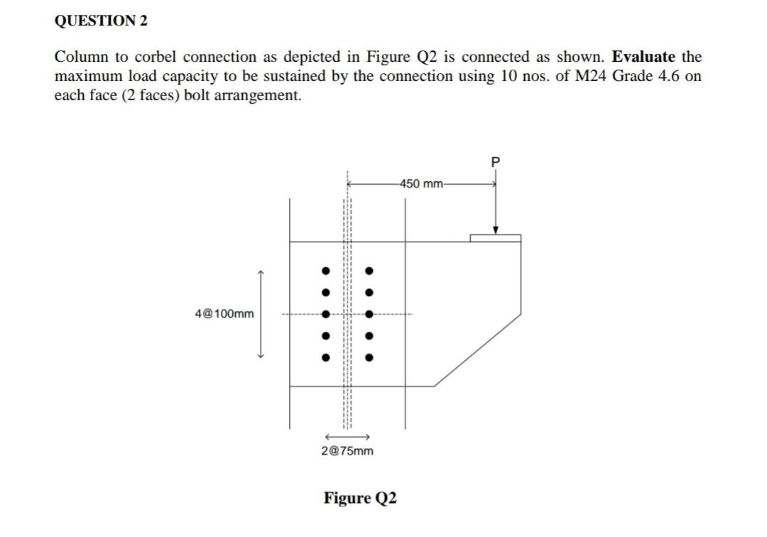 Solved QUESTION 2 Column to corbel connection as depicted in | Chegg.com