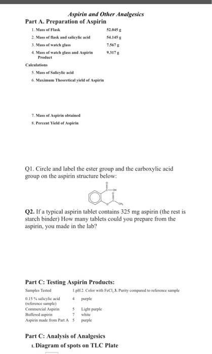 Solved Part C: Testing Aspirin Products: Samples Tested 1.pH | Chegg.com