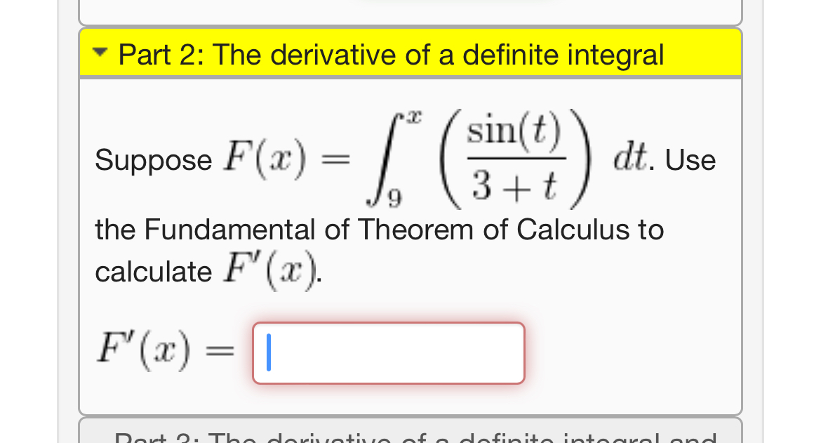 Solved Part 2: The derivative of a definite integralSuppose | Chegg.com