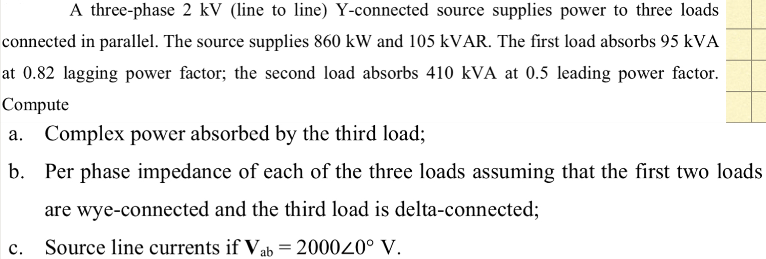 Solved A three-phase 2kV (line to line) ﻿Y-connected source | Chegg.com