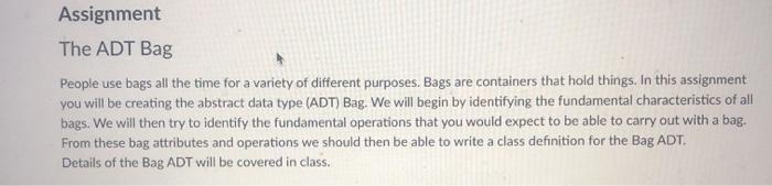 Solved Assignment The ADT Bag People use bags all the time | Chegg.com