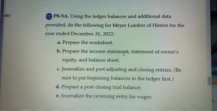P8-5A. Using the ledger balances and additional data | Chegg.com