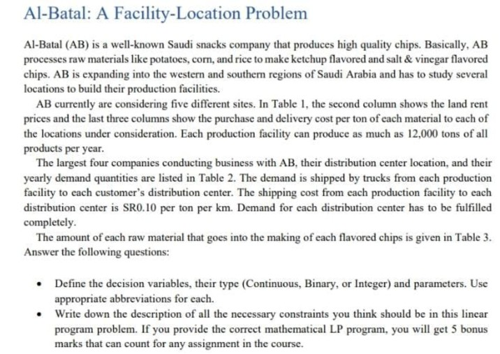 Al-Batal: A Facility-Location Problem Al-Batal (AB) | Chegg.com