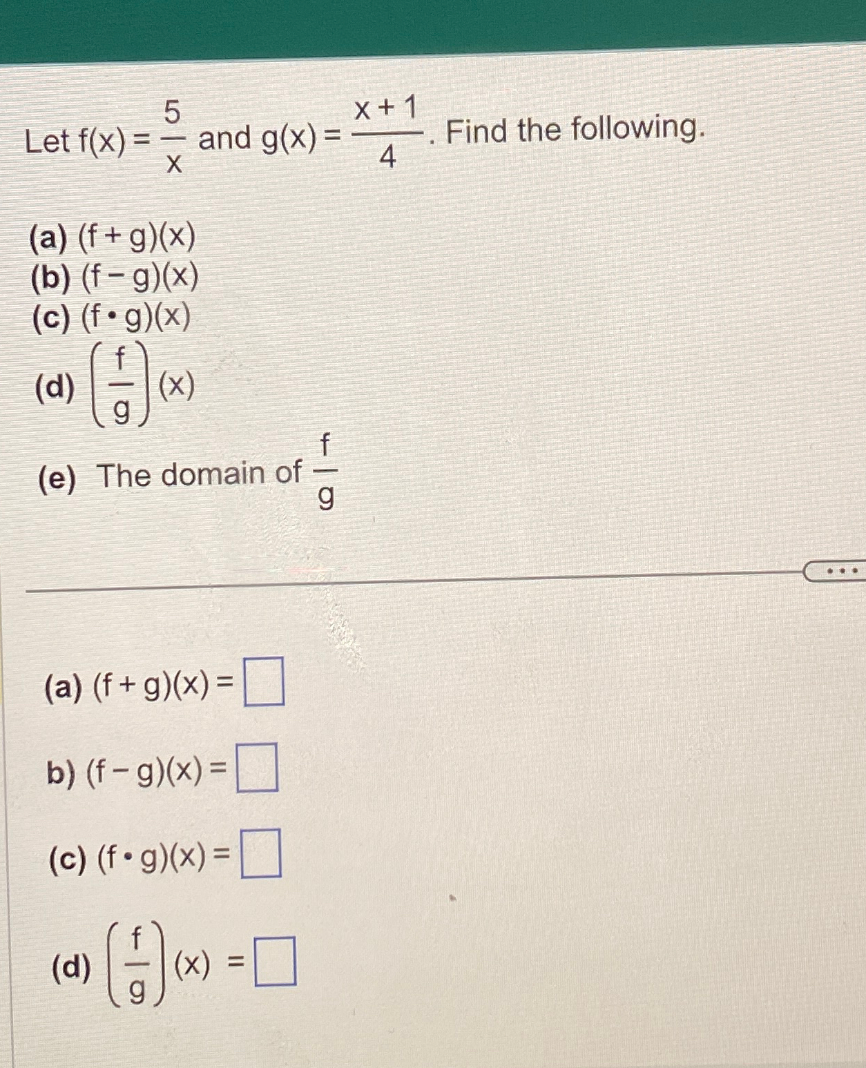 Solved Let f(x)=5x ﻿and g(x)=x+14. ﻿Find the | Chegg.com