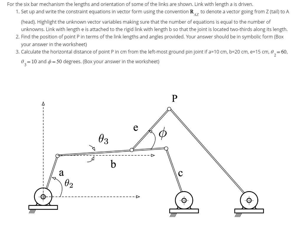 For the six bar mechanism the lengths and orientation | Chegg.com
