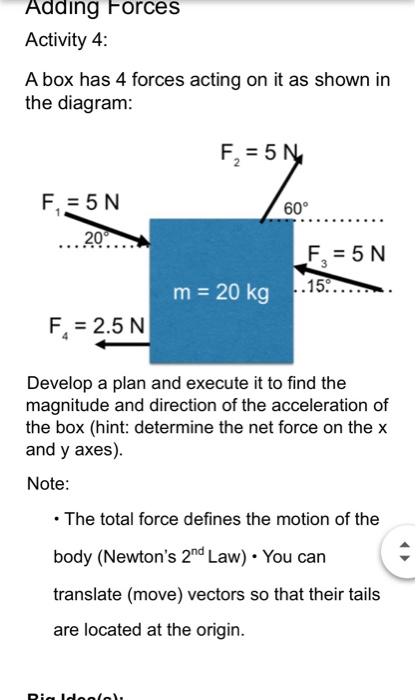 Solved Adding Forces Activity 4: A box has 4 forces acting | Chegg.com