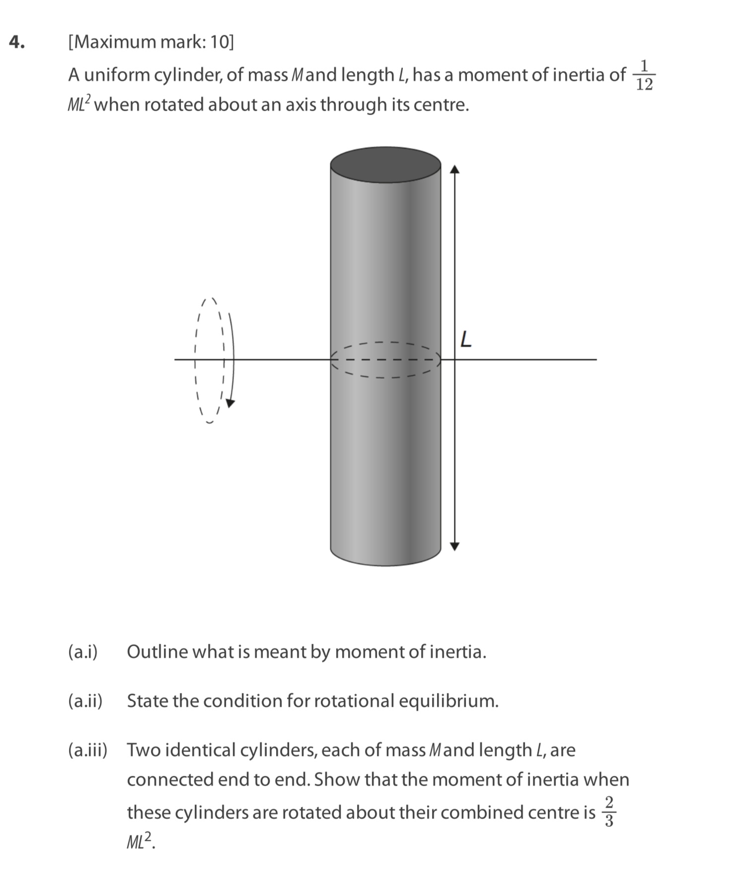 Solved [Maximum mark: 10]A uniform cylinder, of mass M ﻿and | Chegg.com