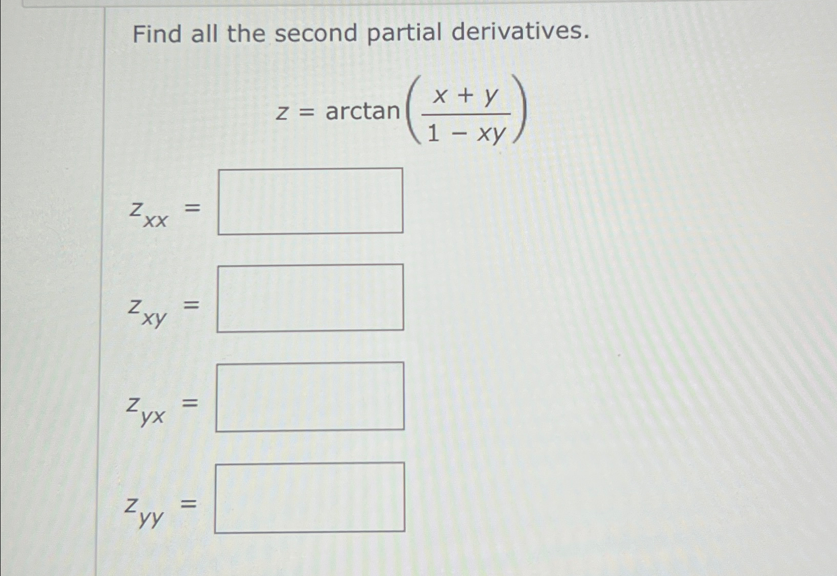 Solved Find all the second partial | Chegg.com