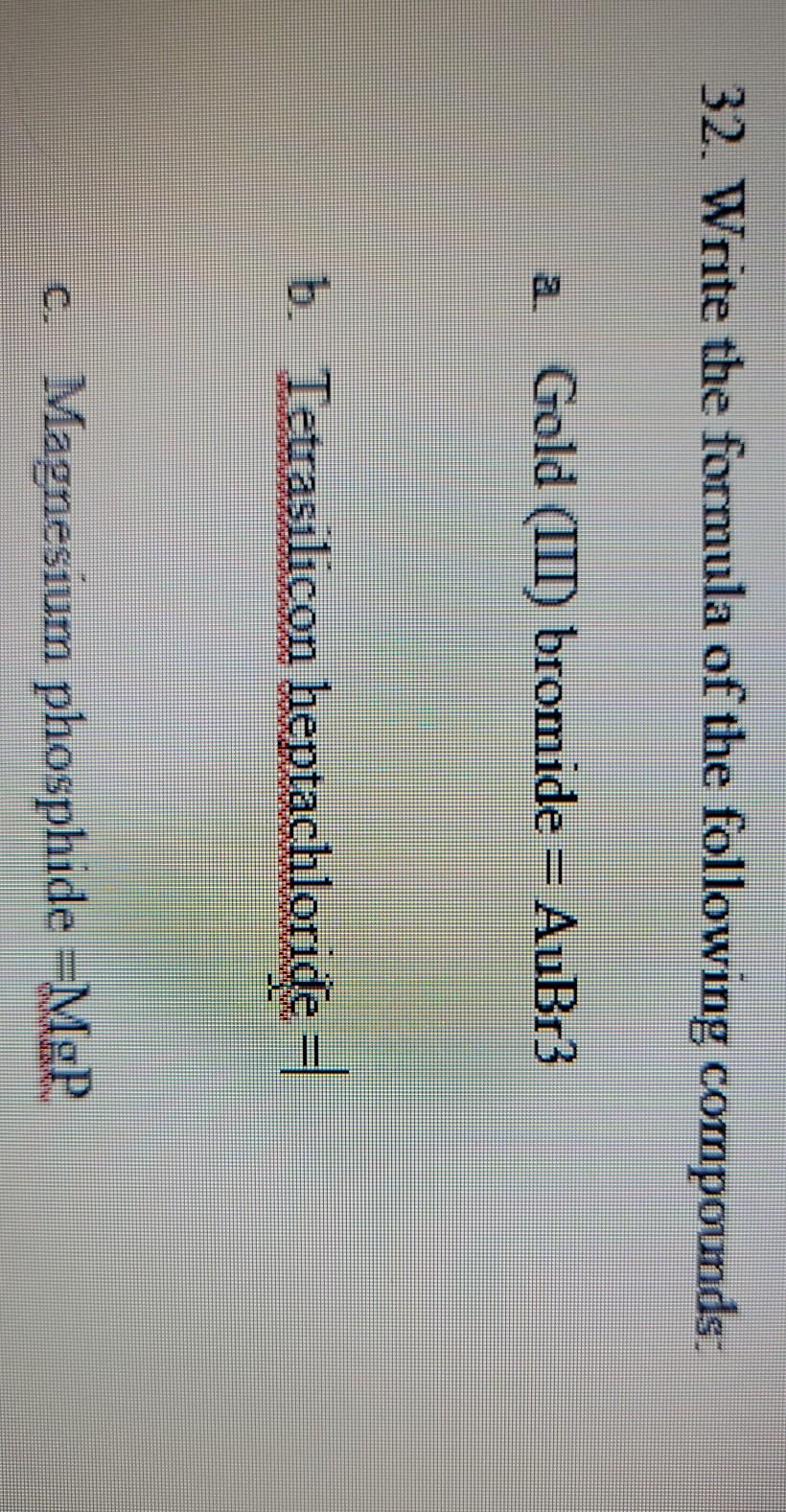 Solved 32. Write the formula of the following compounds: a | Chegg.com