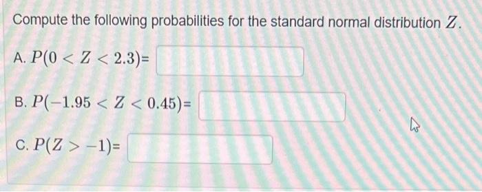 Solved Compute the following probabilities for the standard | Chegg.com