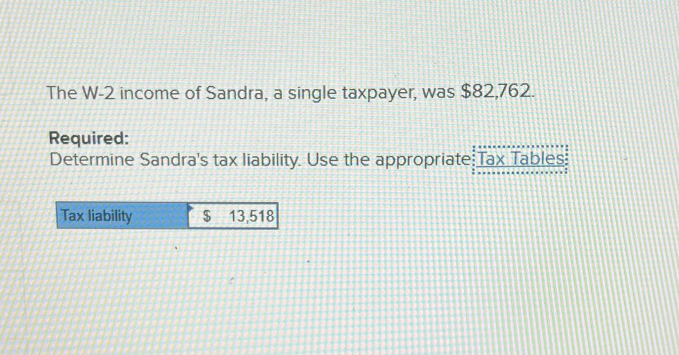 The W-2 ﻿income of Sandra, a single taxpayer, was | Chegg.com